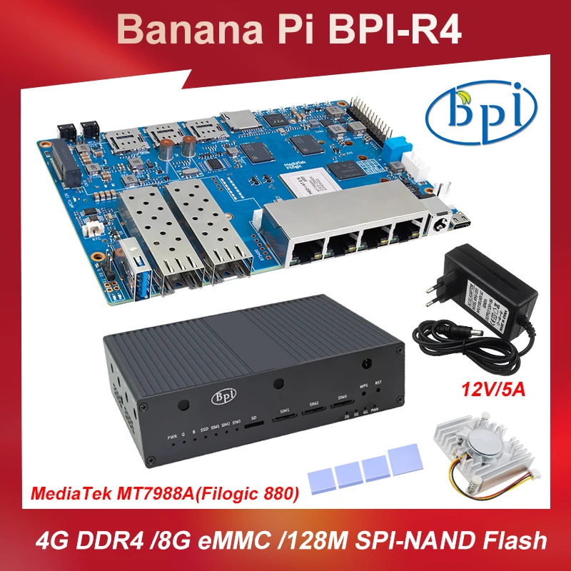 Banana-Pi-BPI-R4-MediaTek-MT7988A-Filogic-880-Corex-A73-4G-DDR4-8GB ...