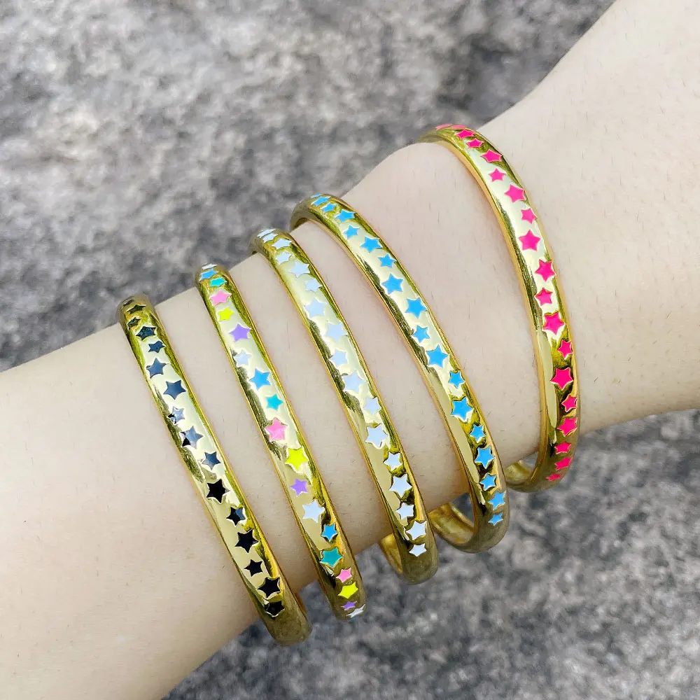 Flola Gold Plated Star Cuff Bangles For Women Copper Enamel Colorful ...