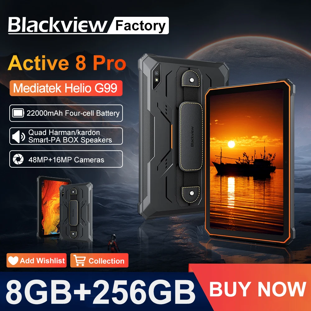 Blackview Active 8 Pro 16GB 256GB Tablet PC 22000mAh Battery Android 13 ...