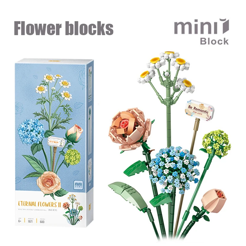 Mini Building Block Flower DIY Creative Bouquet Home Decoration Potted ...