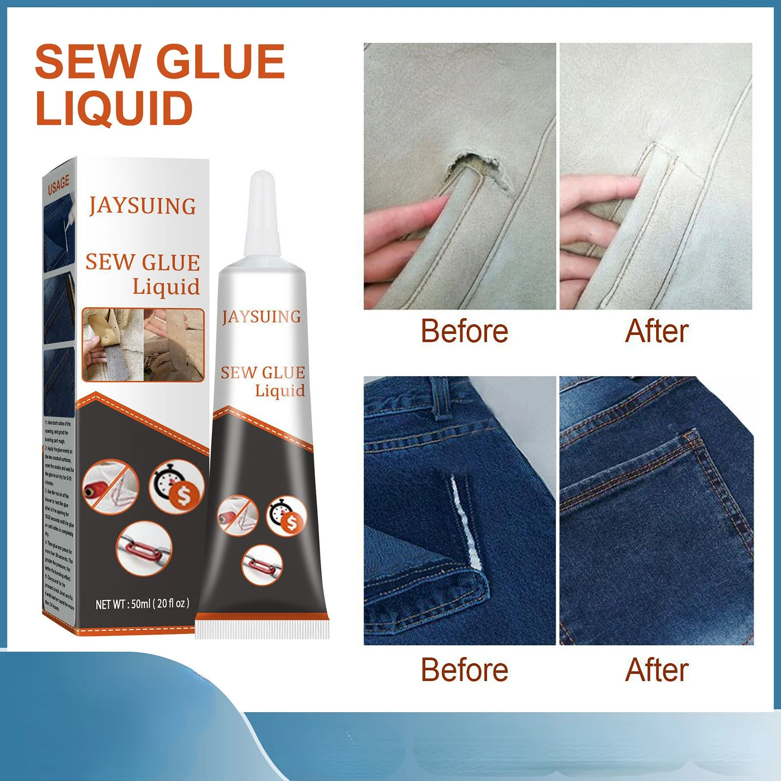 50ml-Sew-Glue-Liquid-Fabric-Leather-Jeans-Repair-Ultra-Stick-Cloth-Glue ...