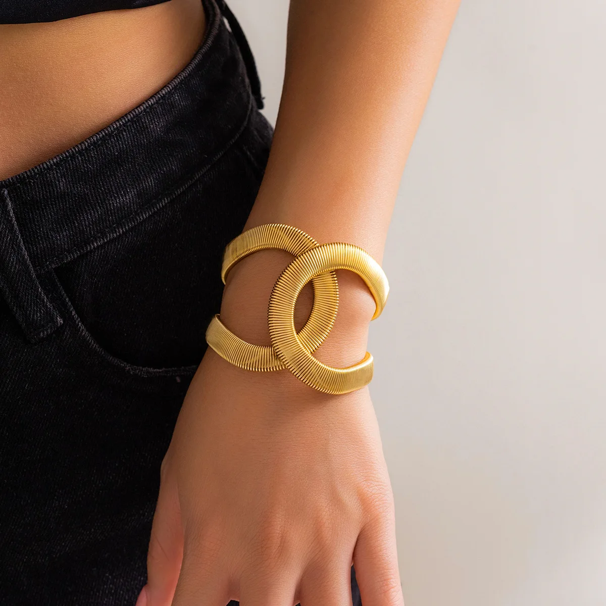 Wide Cuff Open Bangles Gold Plated Bracelet Vintage Elastic Gypsy ...