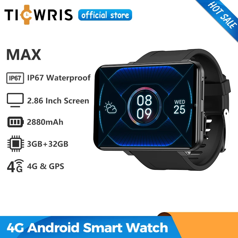 2020 novo ticwris max 4g relógio android 2.86 "grande exibição rosto id ...