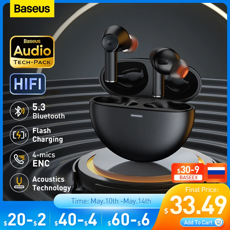 Baseus Bowie EX TWS 이어폰 블루투스 V5.3 무선 헤드폰, 4 마이크 ENC 제거 HD 통화 이어버드 HiFi 음악 품질 헤드셋| | - AliExpress