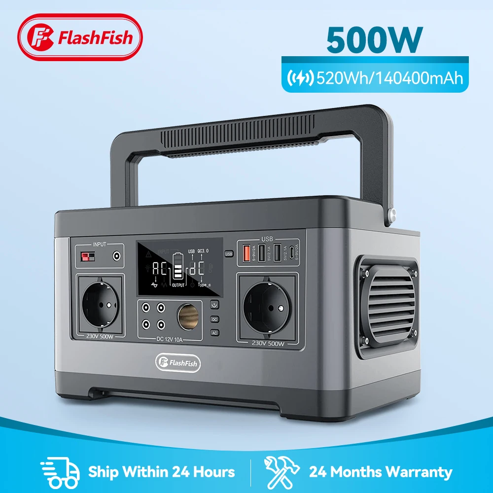 Flashfish Power Station 500w Portable Solar Generator 520wh 140400mah Emergency Power Supply For ...