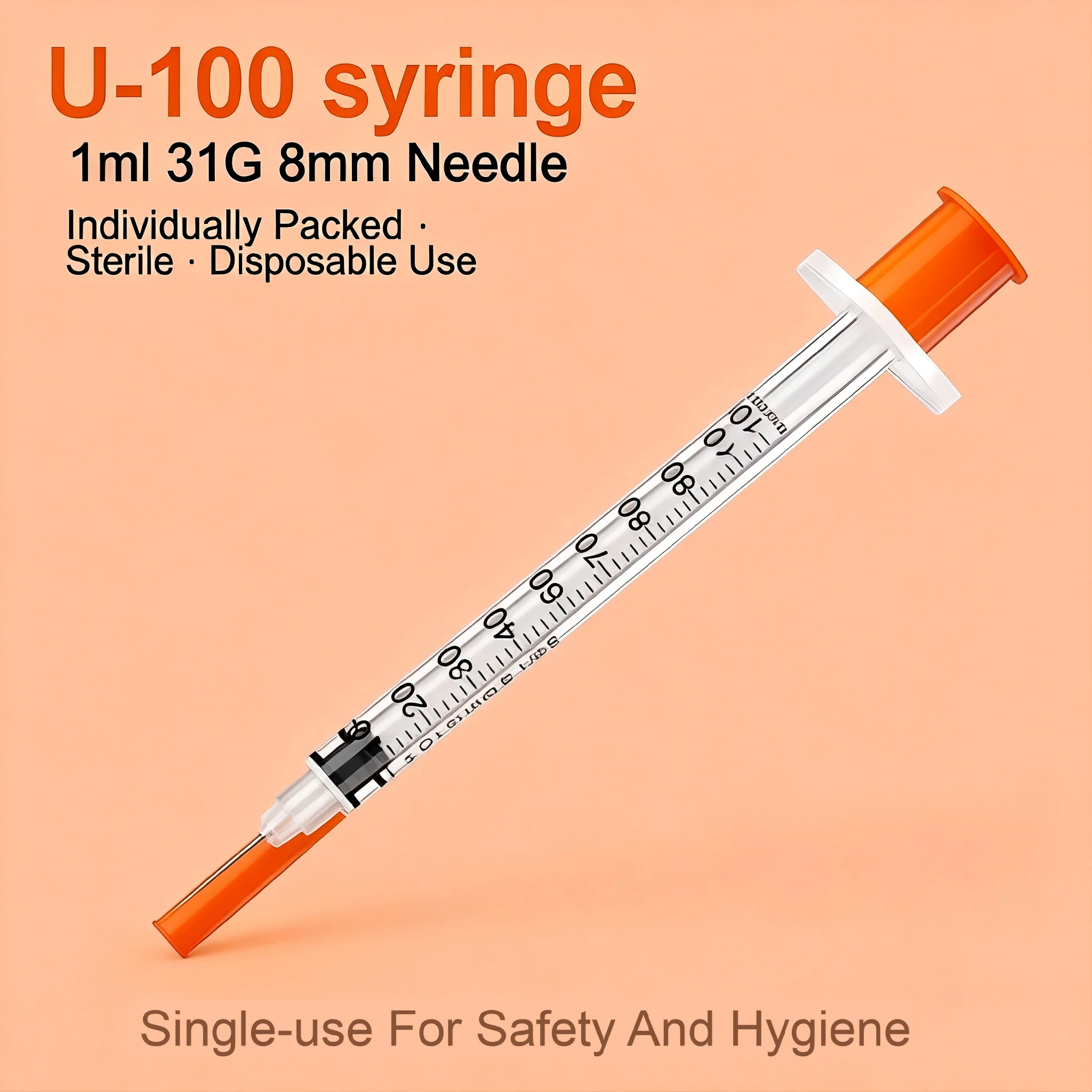 100 -Counts- Sterile Disposable Insulin Syringes U-100 1ml 31G 8mm ...