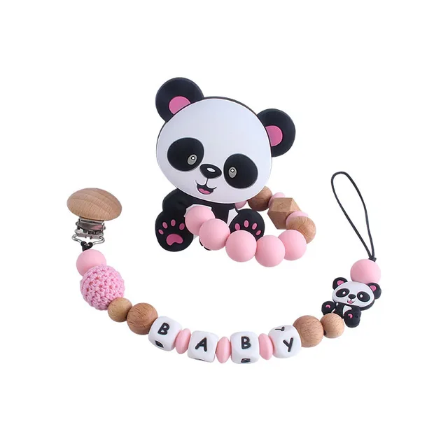 Customized English Silicone Letter Name Baby Pacifier Clip Panda Dummy ...