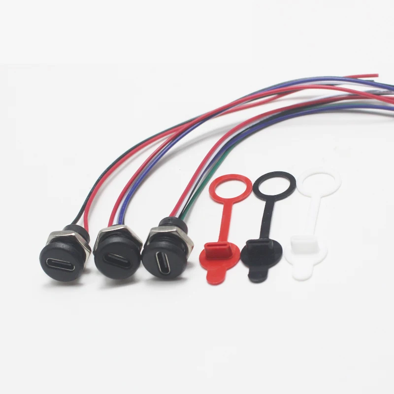 1pcs 2/4/5Pin USB-C Connector Type-C with nut locking plate Waterproof ...