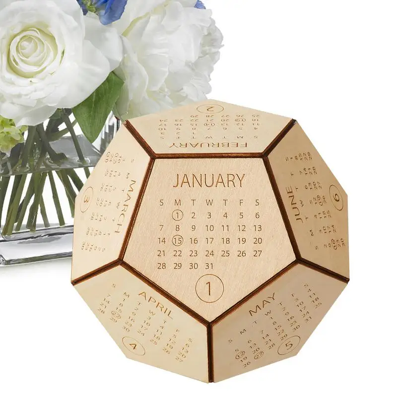 2024 DIY creative Wooden desktop calendar Hexagonal Dice calendar ...