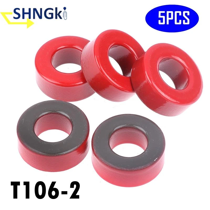 5pcs 10μo T106-2 Iron Ferrite Toroid Cores For Inductors Iron Powder Core Red Magnetic Ring Low ...