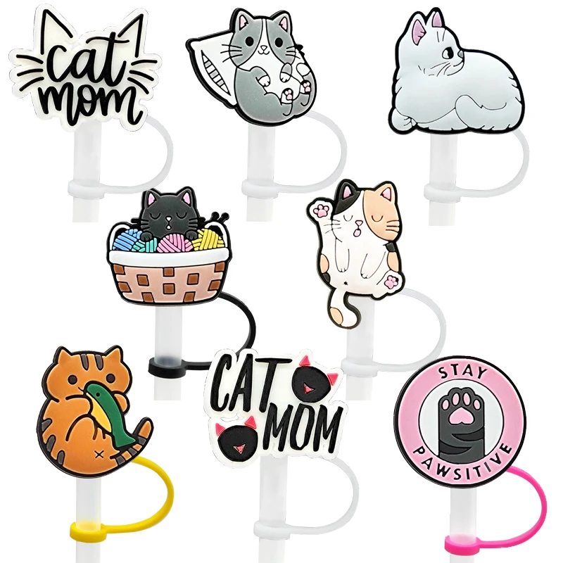 8PCS-PVC-Cute-Cat-Straw-Topper-Orange-Cat-Creative-Straw-Cover-Drink ...