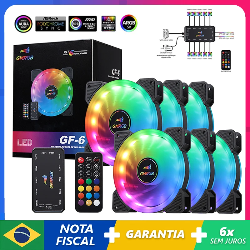 GMRGB-Kit6-120mm-PC-Computer-Case-Fan-Cooling-Cooler-6PIN-Adjustable ...