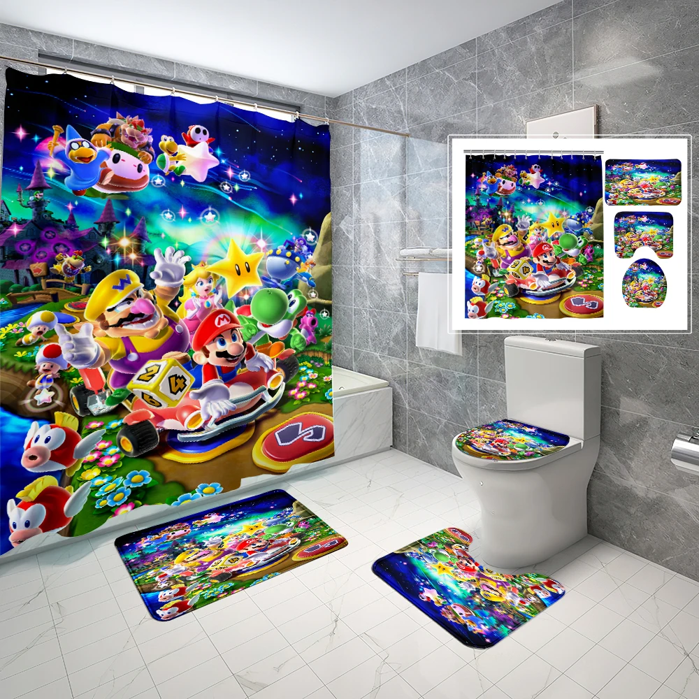 1-4Pcs-70-70inch-Mario-Bathroom-Waterproof-Shower-Curtain-Set-with-Non ...