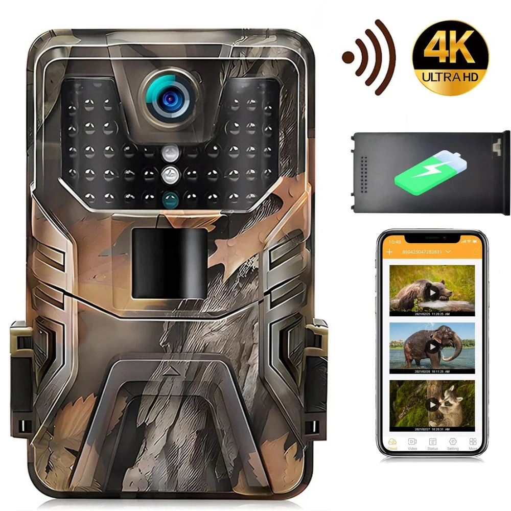 Outdoor APP 5000mAh Lithium Battery 4K 36MP WiFi Trail Camera Bluetooth ...