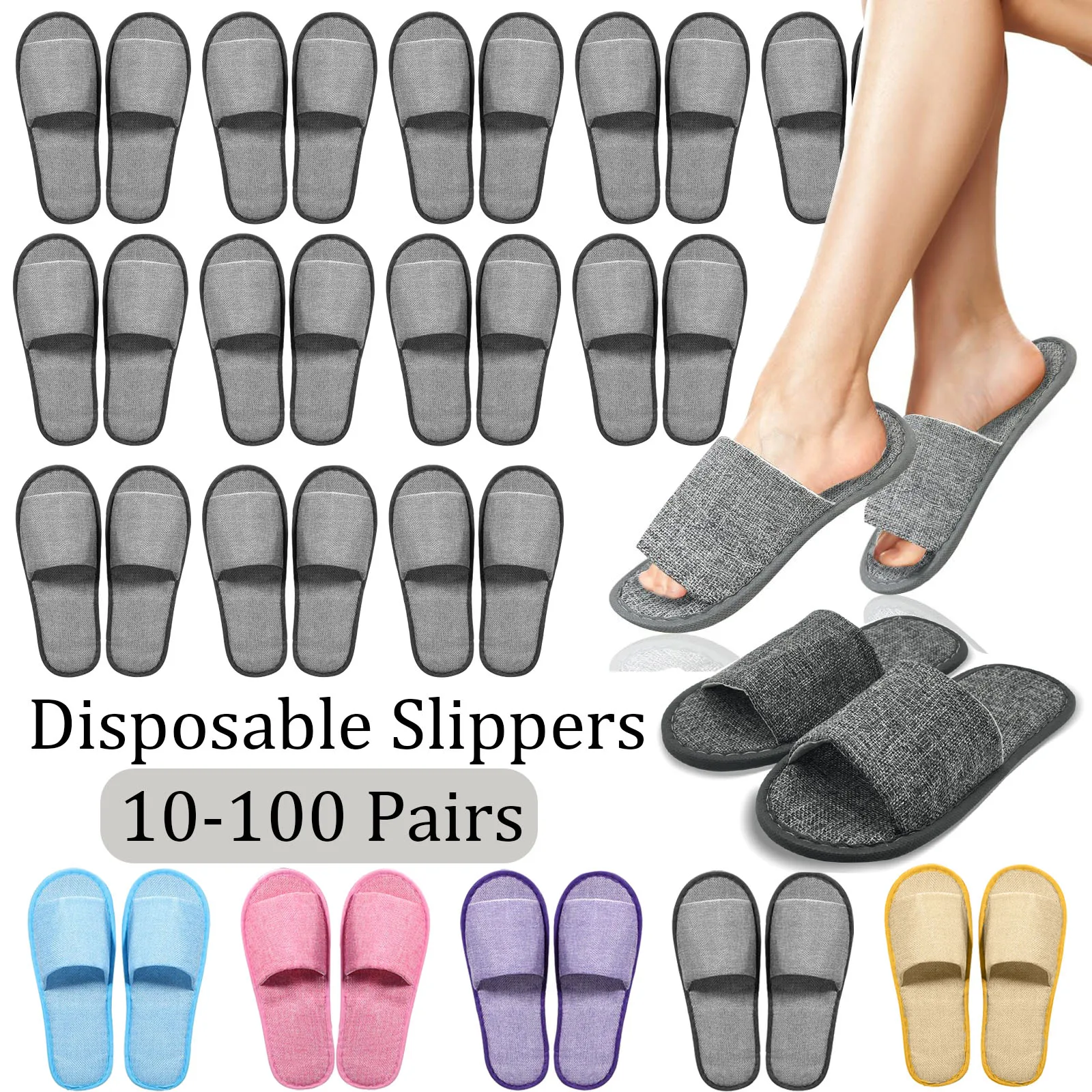 10-100-Pairs-Disposable-Slippers-for-Guests-Cotton-Linen-Open-Toe-Spa ...