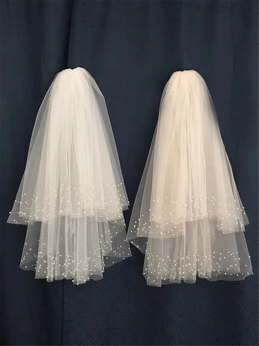 Bling Bling Wedding Veil Short Bridal Veil 2 Tiers Pearls Sparkling ...