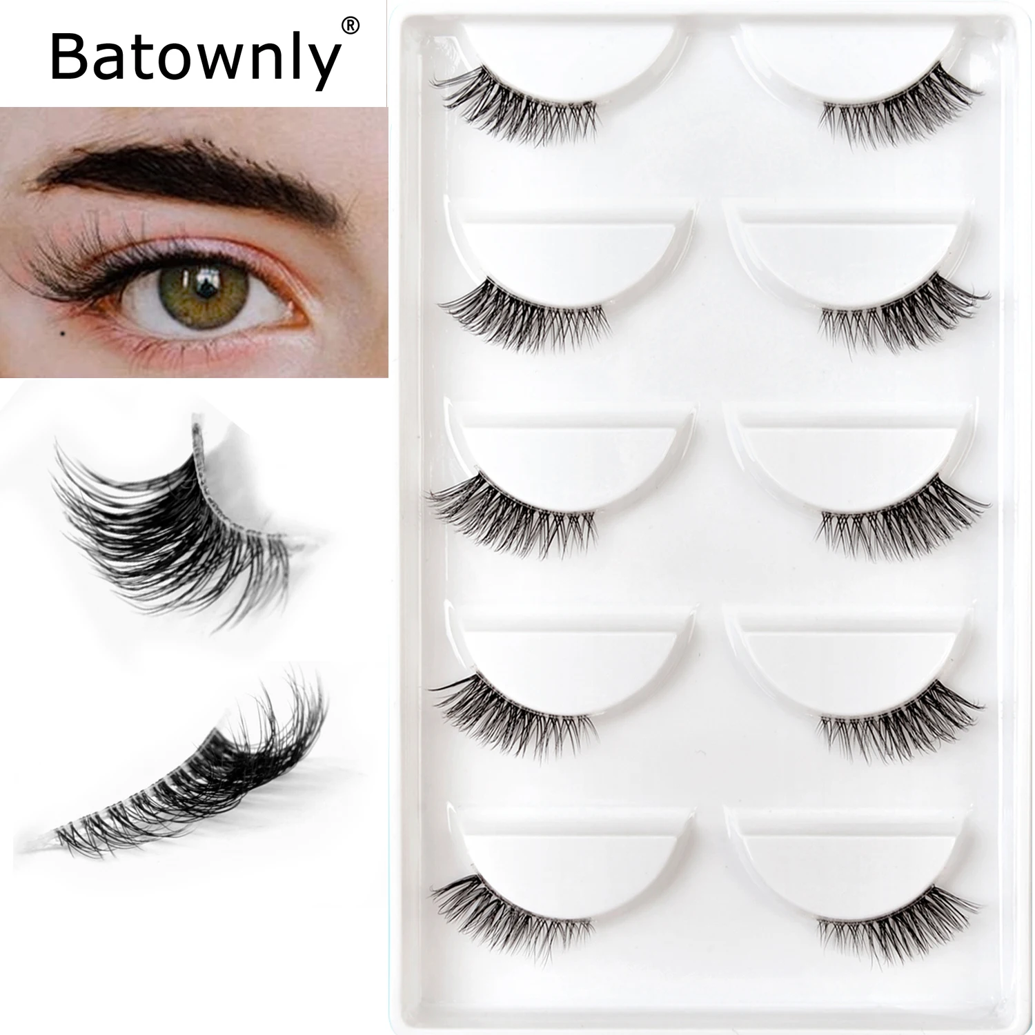 5-Pairs-2Colors-Natural-Look-Lashes-with-Clear-Band-Short-Fake-Eyelash ...