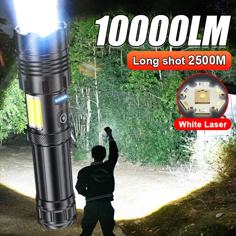 Powerful-White-Laser-LED-Flashlight-Built-in-Battery-USB-Rechargeable ...