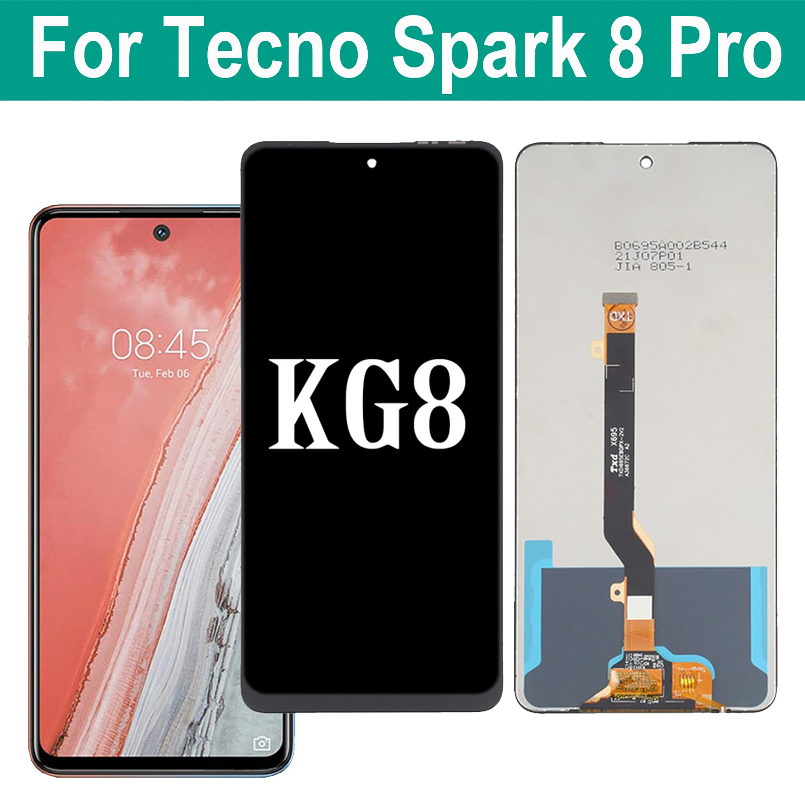 6.8'' Original For Tecno Spark 8 Pro 8pro Kg8 Lcd Display Touch Screen ...