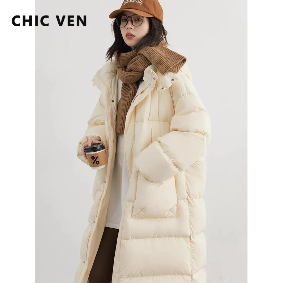 CHIC-VEN-Korean-Women-Down-Coats-Loose-Solid-New-90-White-Duck-Down ...