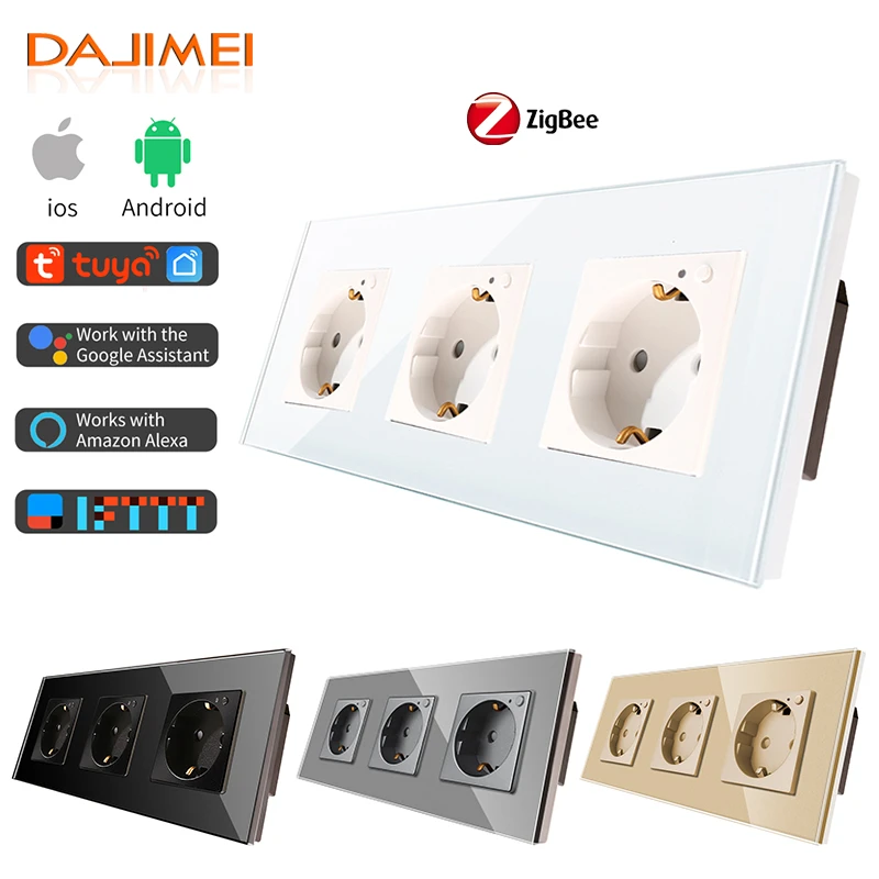 Dajimei Zigbee Eu Wall Plug Smart Power Triple Sockets 3 Outlets Work ...
