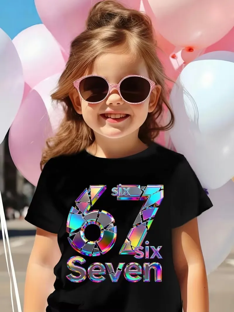 67 Number Letter Print Children's T-Shirt Cute 6 7 Birthday Party ...