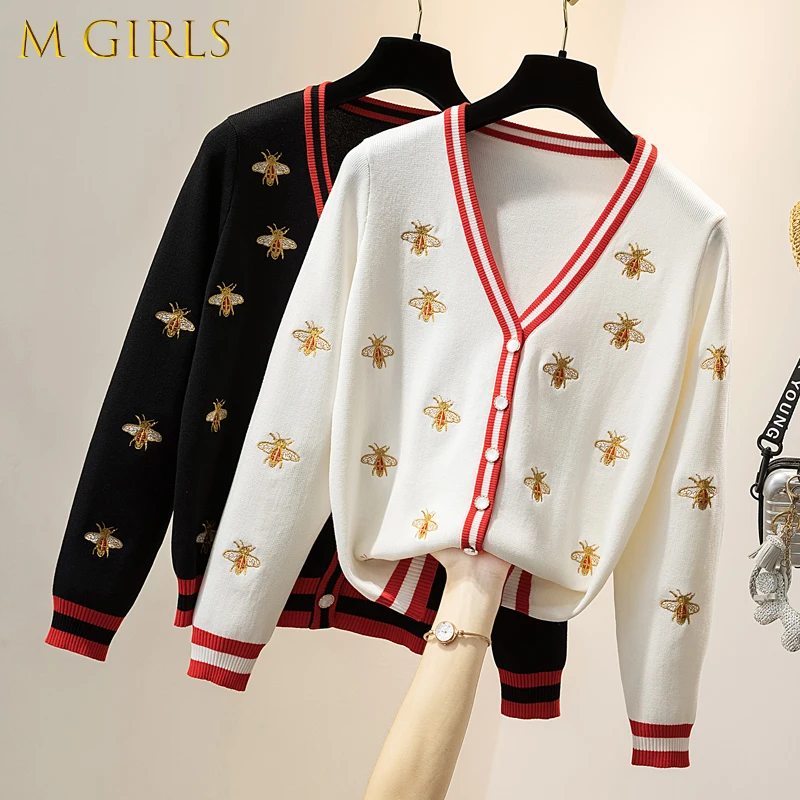 High-Quality-Fashion-Designer-Bee-Embroidery-Cardigan-Long-Sleeve ...