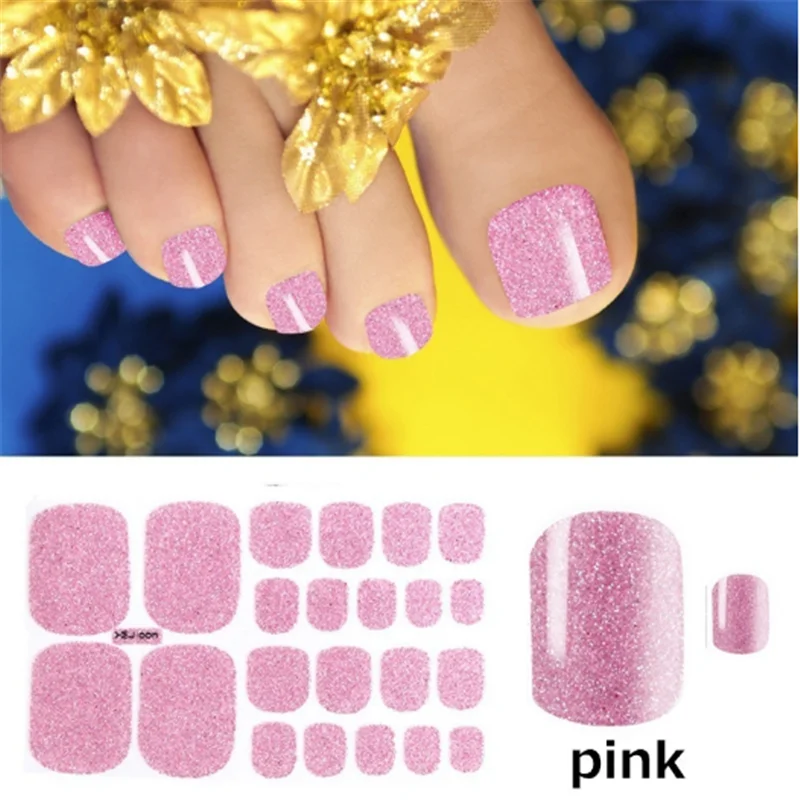 Solid Color Glitter Toenail Art Polish Stickers Pure Color Adhesive ...