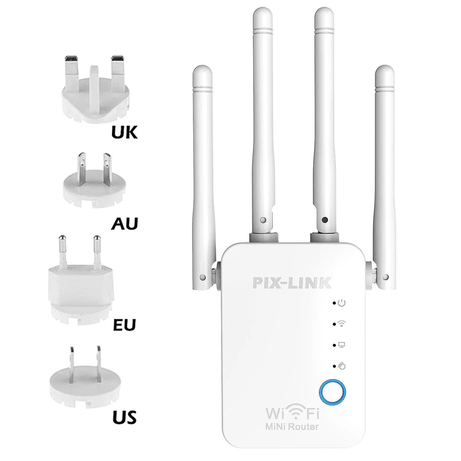PIXLINK WiFi Repeater Wireless Router Pro 300Mbps 4 Antenna Extender ...