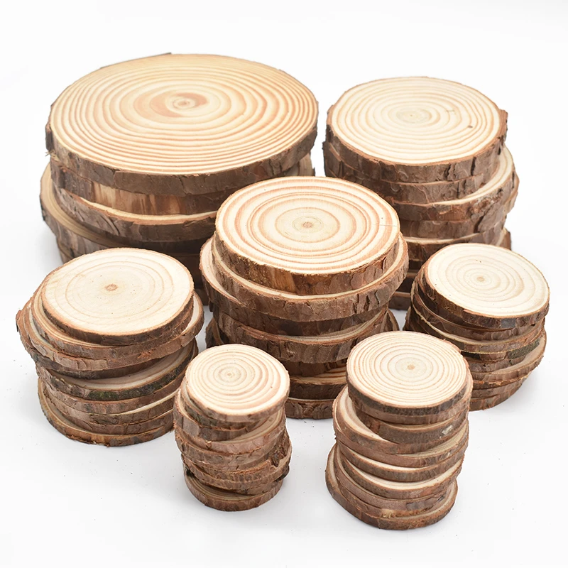 3-12cm Thick Natural Pine Round Unfinished Wood Slices Circles With ...