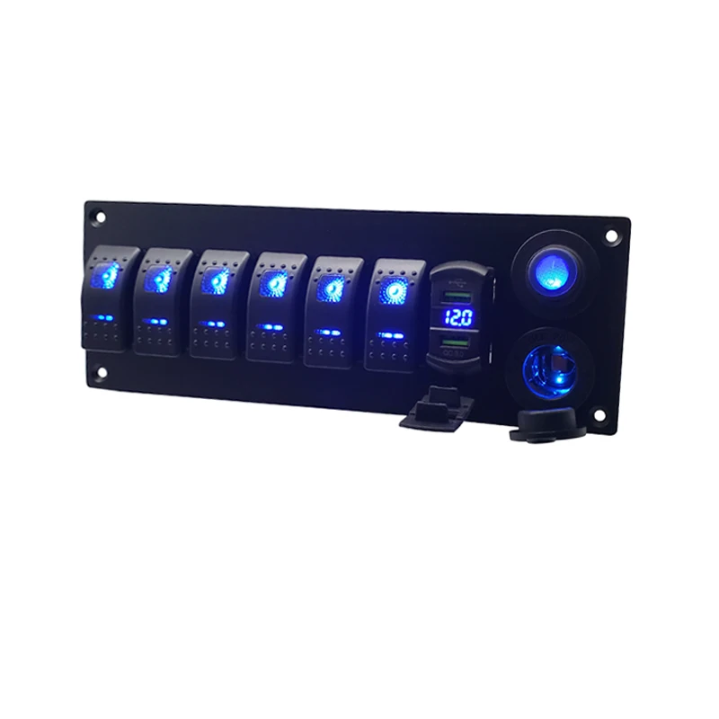 12V-6-Gang-Rocker-Switch-Panel-Circuit-Breaker-LED-USB-Charger-RV-Car ...