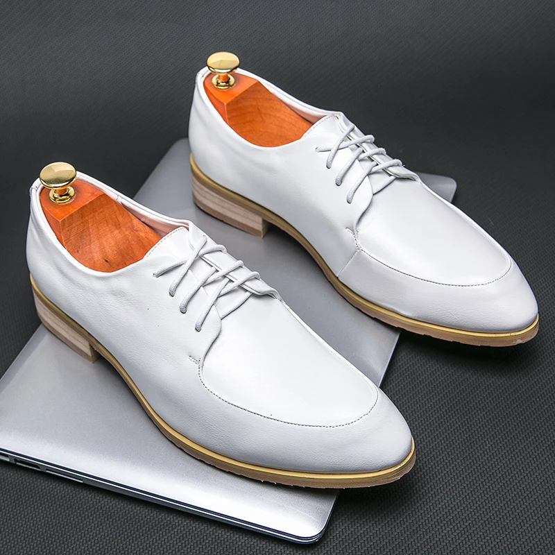 Men's Wedding Leather Shoes Formal Shoes White Lace Up Dress Shoes ...