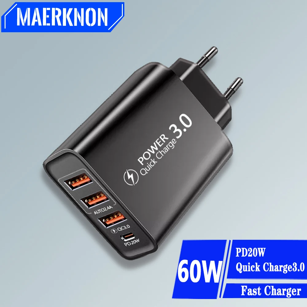 60W-USB-C-Charger-Fast-Charge-Charger-PD-TypeC-Quick-Charge3-0-Wall ...