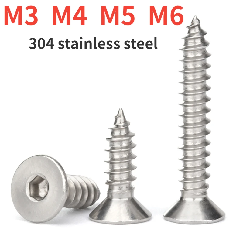 10-20-30pcs-M3-M4-M5-M6-Flat-Allen-Head-Self-Tapping-Screw-304 ...