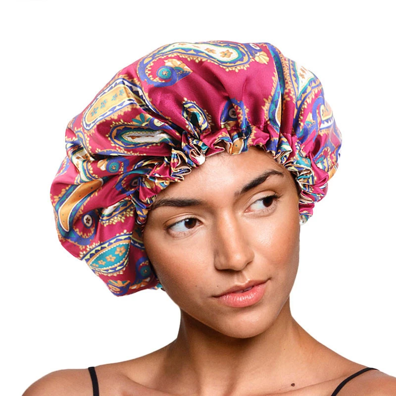 Accessoires coiffure,Bonnet Double couche en Satin imprimé Floral pour ...