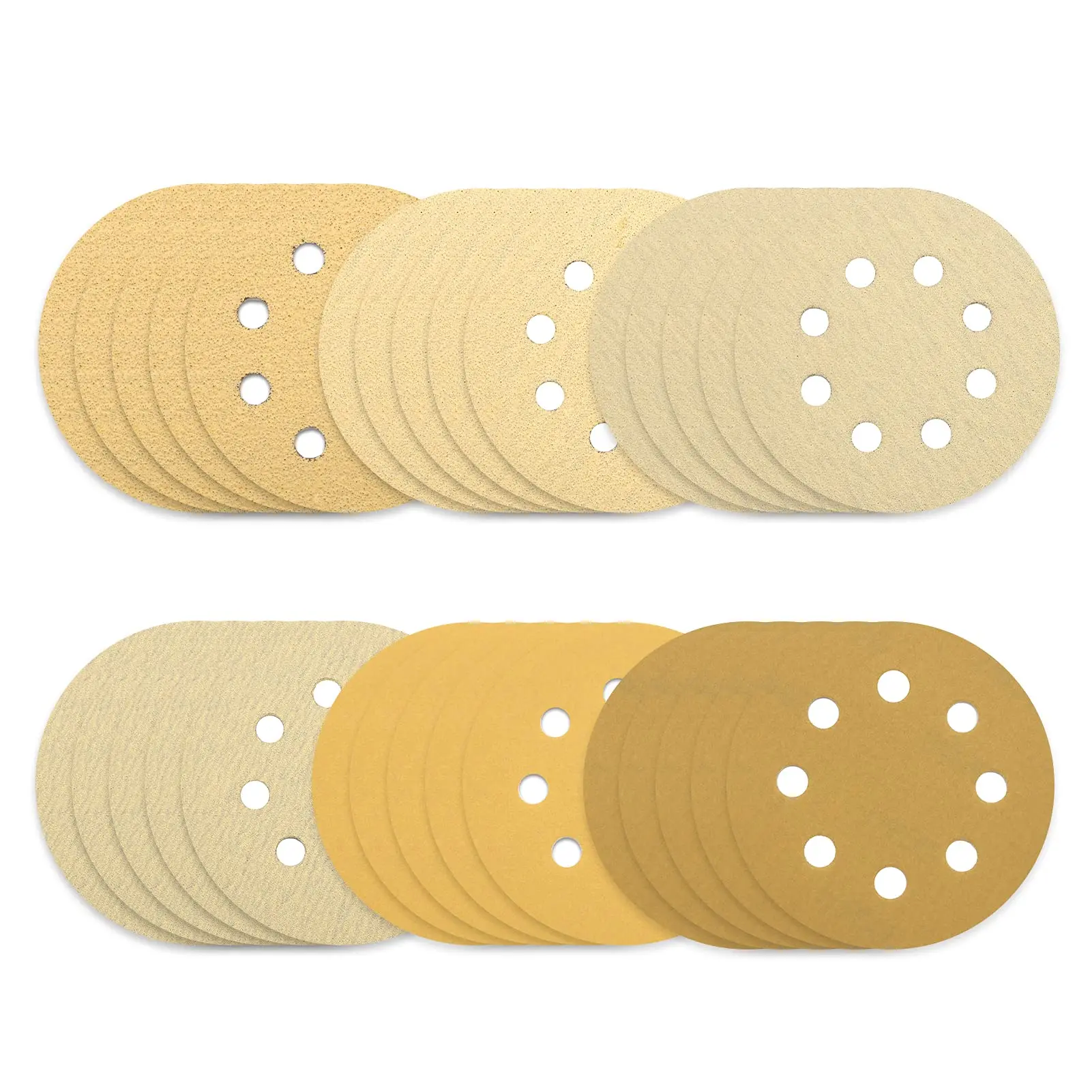 60Pcs-Sanding-Discs-Set-5-Inch-8-Holes-Hook-and-Loop-Gold-Sandpaper ...