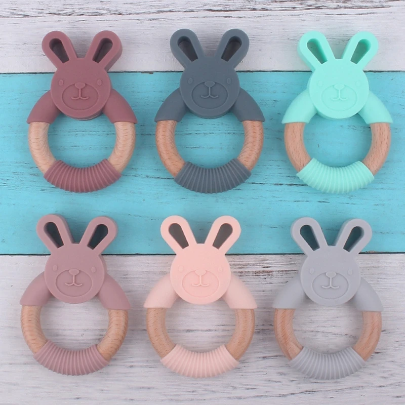 BPA-Free-Silicone-Baby-Teether-Cartoon-Rabbit-Wooden-Ring-Newborn ...