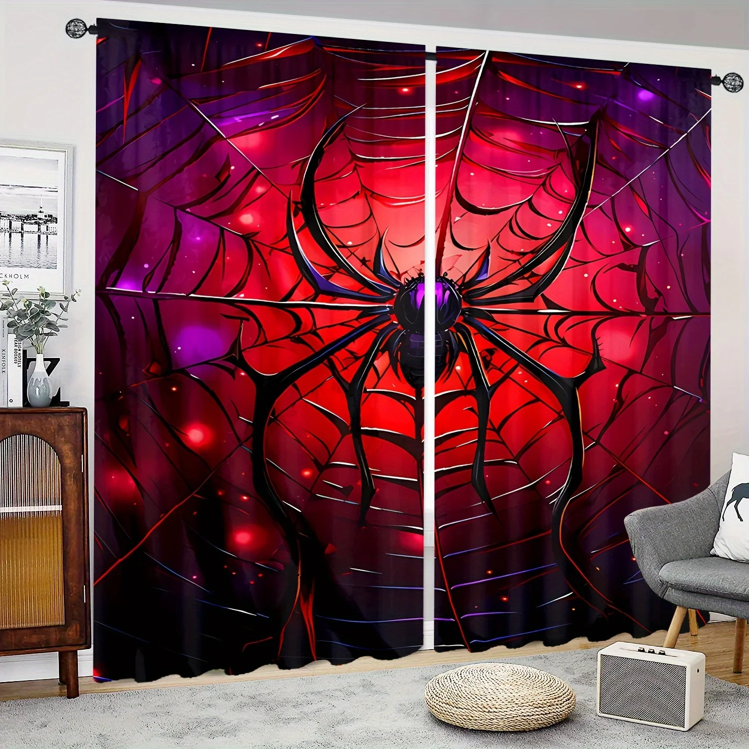 2pcs-Red-Spider-Web-HD-Digital-Printed-Curtains-Home-Decor-Living-Room ...