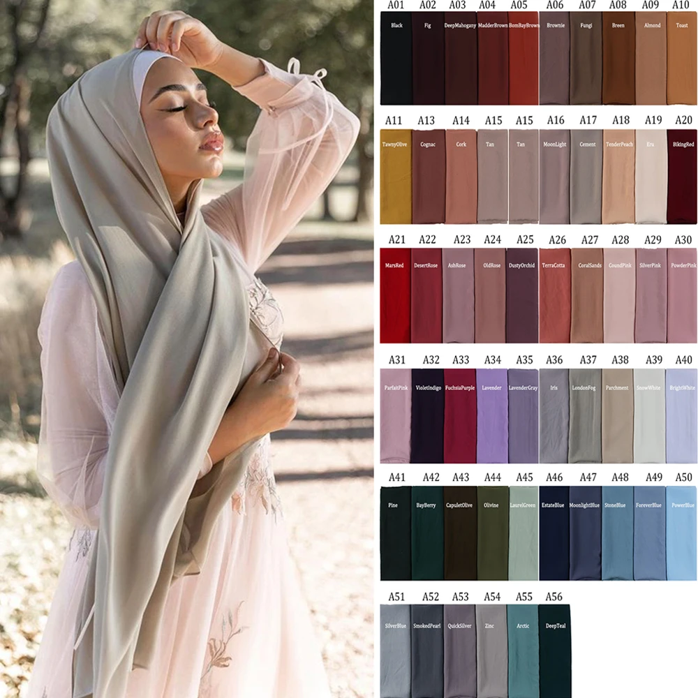 Muslim Women Chiffon Hijab Scarf Soft Material Heavy Chiffon Hijabs ...