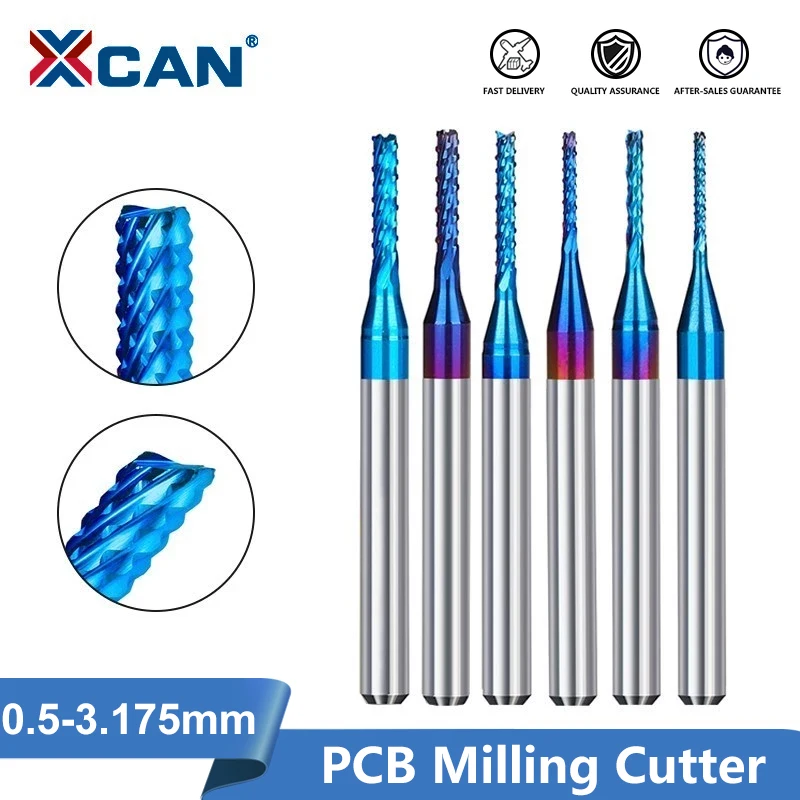 XCAN Carbide Corn End Mill 0.5-3.175mm Shank PCB Milling Cutter Nano ...