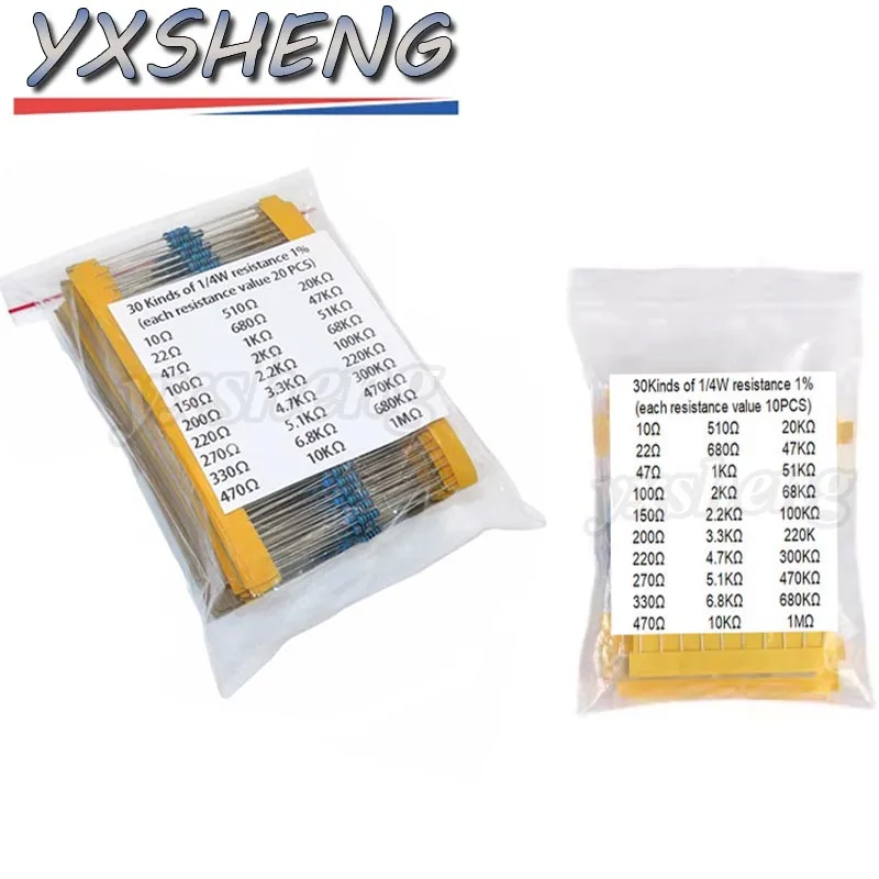 600pcs/set 30 Kinds 1/4W Resistance 1% Metal Film Resistor Pack ...