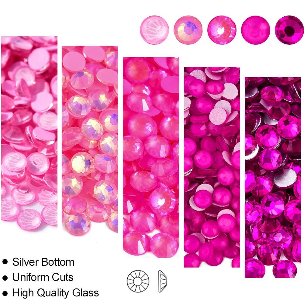 Bright Pink/Rose SS6-SS30 Non Hotfix Rhinestone Flatback Glitter Glue ...