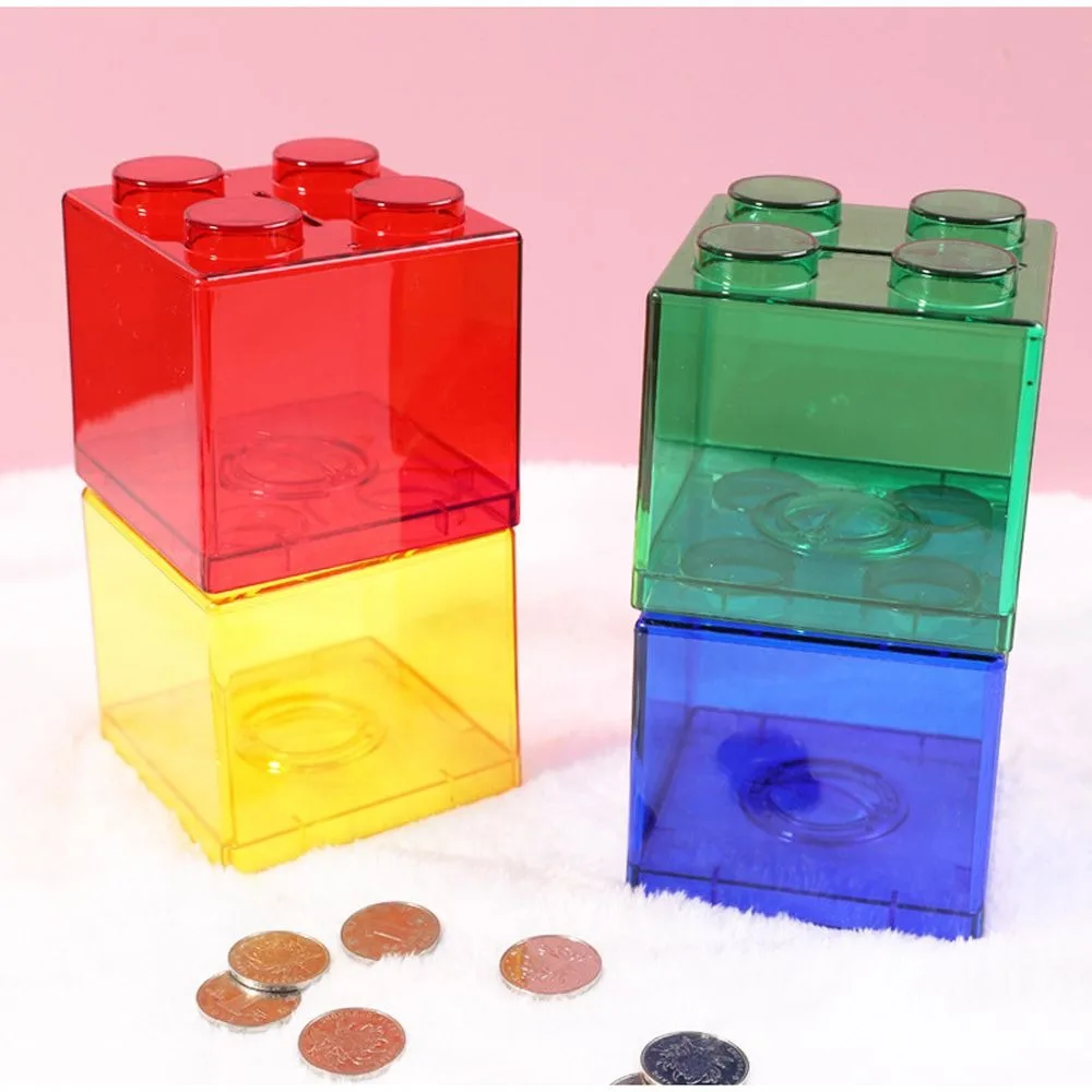 Money Box Building Block Saving Box Transparent Plastic Blocks Piggy ...