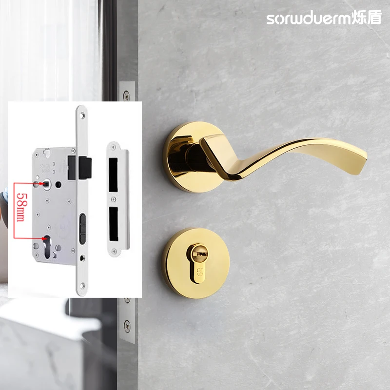 Split gold indoor silent door lock, household universal bedroom wooden ...