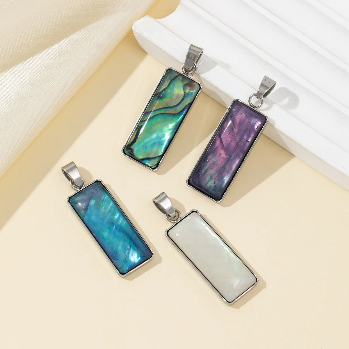 36x11mm Rectangular Shell Pendant Natural Colorful Shell Charms for ...