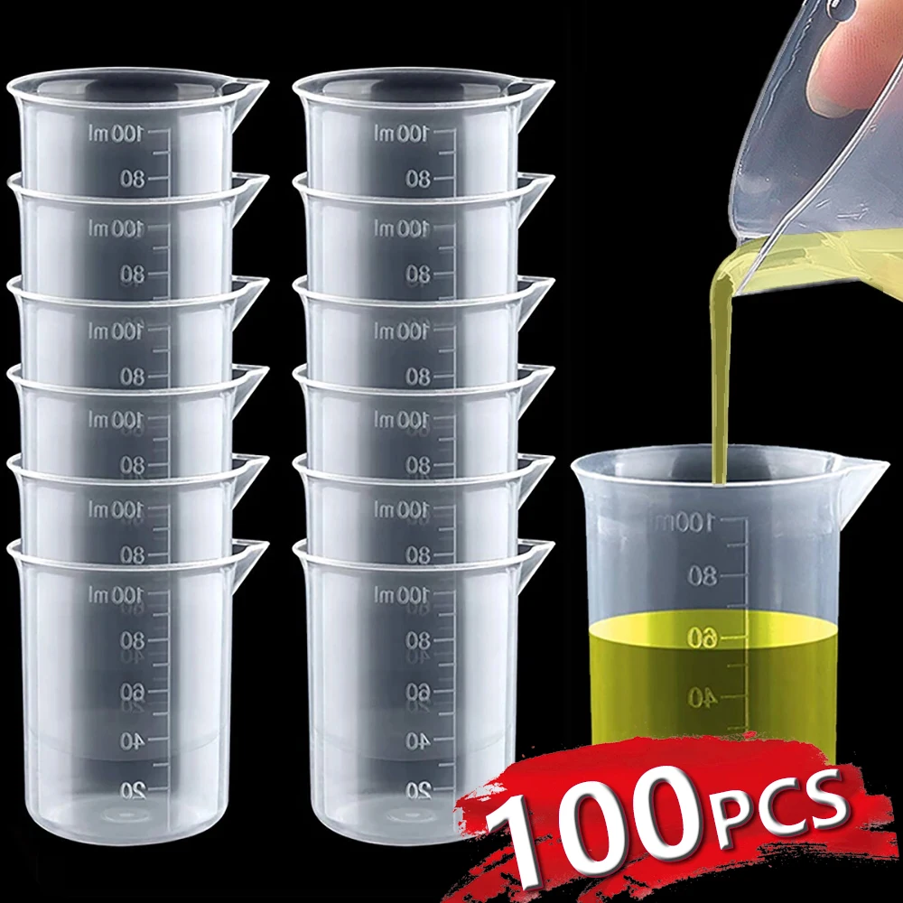 5-100pcs Plastic Measuring Cup 100ml Clear Resin Volumetric Mixing Cups ...