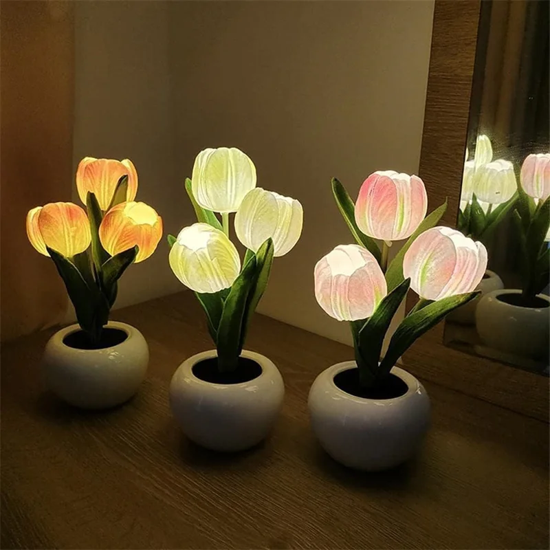 LED Tulip Night Light Simulation Flower Table Lamp Home Decoration ...