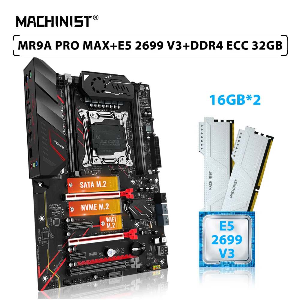 MACHINISTA MR9A PRO MAX X99 Placa Mãe LGA 2011 3 Xeon Set Kit E5 2699 V3 Processador CPU 2pcs ...