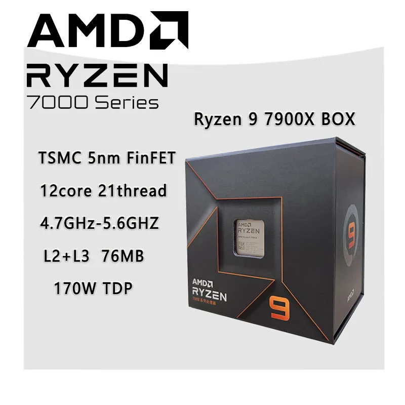 New AMD Ryzen 9 7900X R9 7900X BOX 100 100000589 4.7GHz 12 Core 24 ...