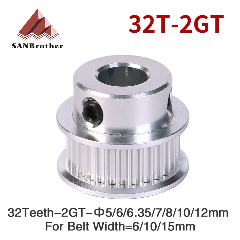 32 Teeth 2m 2gt Synchronous Pulley Bore 5/6/6.35/7/8/10/12mm For Width ...